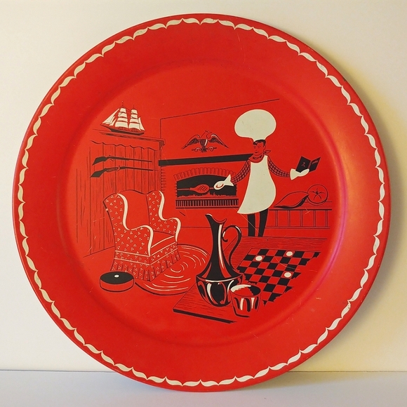 Dining | Vintage Red Metal Decorative Plate Chef Theme | Poshmark